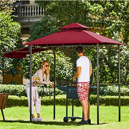 FAB BASED 5x11 Grill Gazebo, Outdoor BBQ Grill Patio Canopy with Extra Shadow & LED Lights, Barbeque Gazebo Canopy (Red)