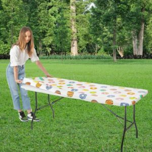 tablecloth for folding table -fitted rectangular table cloth for 6 foot – size 32 x 72 inch – (180 x 75 cm) plastic vinyl flannel backed with elastic rim- for christmas|parties, waterproof