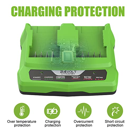 ANTRobut 2Pack 6.0Ah Replacement Greenworks 24V Battery 29842 29852 BAG709 BAG710 for Greenworks 24V and 2x24V(48V) Tools with Dual Port Charger