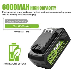 ANTRobut 2Pack 6.0Ah Replacement Greenworks 24V Battery 29842 29852 BAG709 BAG710 for Greenworks 24V and 2x24V(48V) Tools with Dual Port Charger