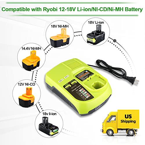 2Pack 3.0AH P102 P190 Replacement for Ryobi 18V Battery + P117 Charger for Ryobi Battery 18V Lithium P108 P107 P104 P105 P102 P103 for Ryobi 18V Lithium Battery Charger with 260051002 P117 P118 P113