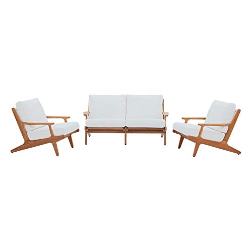 Modway EEI-3332-NAT-WHI-SET Saratoga 3 Piece Outdoor Patio Teak Set in Natural White