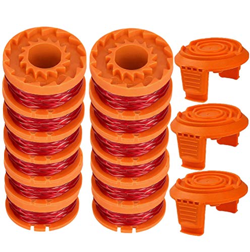 TOPEMAI WA0010 Replacement Trimmer Spool Line 0.065” for Worx WG154 WG163 WG160 WG180 WG175 WG155 WG151 String Trimmer (12 Spools + 3 Caps)