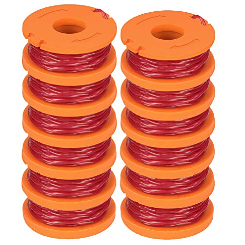 TOPEMAI WA0010 Replacement Trimmer Spool Line 0.065” for Worx WG154 WG163 WG160 WG180 WG175 WG155 WG151 String Trimmer (12 Spools + 3 Caps)