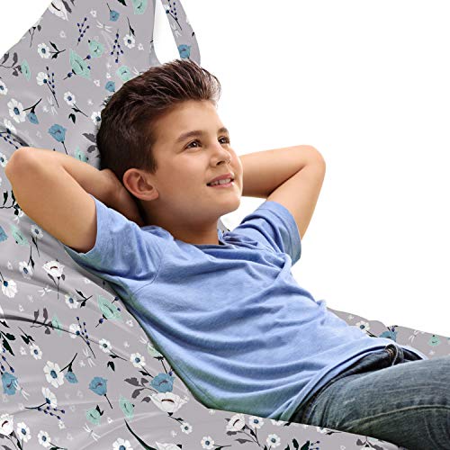 Ambesonne Botanical Lounger Chair Bag, Floral Theme Wind Blow Blooming Flowers Pattern Natural Art, High Capacity Storage with Handle Container, Lounger Size, Ceil Blue Pale Seafoam