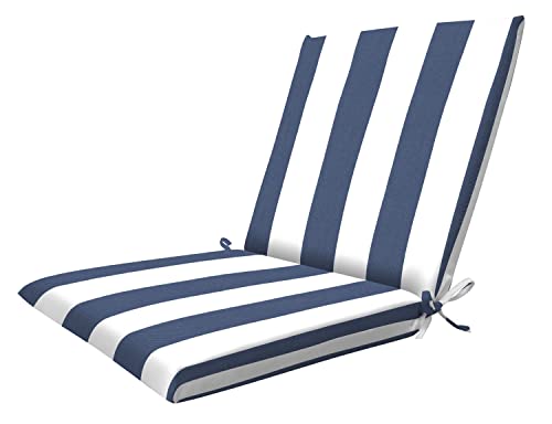 Honeycomb Indoor/Outdoor Cabana Stripe Blue & White Midback Dining Chair Cushion: Recycled Fiberfill, Weather Resistant, Reversible, Comfortable and Stylish Patio Cushion: 19" W x 37" L x 2.5” T