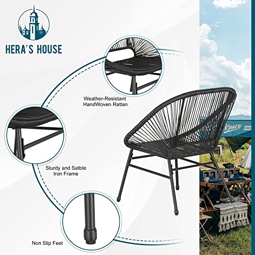 HERA'S HOUSE Patio Chairs Set of 4, Outdoor Woven Lounge Chairs, Bistro Chairs with Steel Frame and Plastic Rope for Porch, Balcony, Garden, Living Room