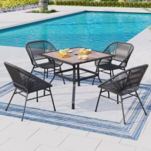 HERA'S HOUSE Patio Chairs Set of 4, Outdoor Woven Lounge Chairs, Bistro Chairs with Steel Frame and Plastic Rope for Porch, Balcony, Garden, Living Room