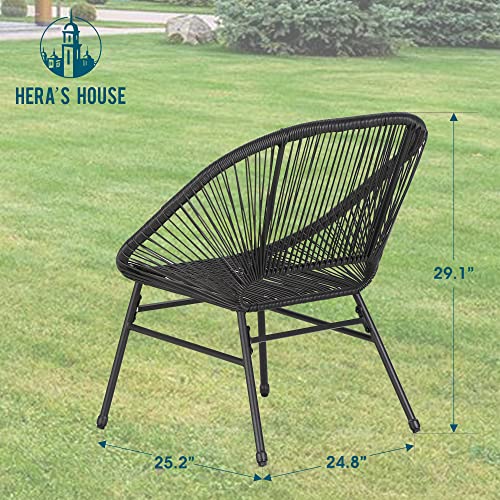 HERA'S HOUSE Patio Chairs Set of 4, Outdoor Woven Lounge Chairs, Bistro Chairs with Steel Frame and Plastic Rope for Porch, Balcony, Garden, Living Room