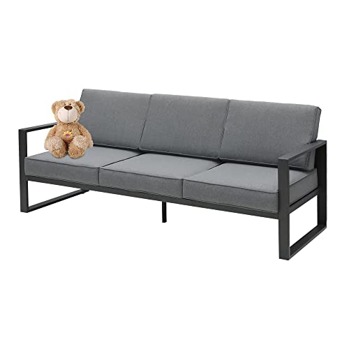 May in Color Aluminum Patio Furniture Couch, Metal Contemporary 3-Seat Sofa Chair with Cushion and Waterproof Cover, Modern Grey