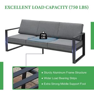 May in Color Aluminum Patio Furniture Couch, Metal Contemporary 3-Seat Sofa Chair with Cushion and Waterproof Cover, Modern Grey