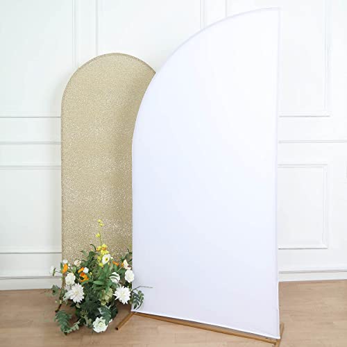 Efavormart 7ftx3ft Matte White Fitted Spandex Half Moon Wedding Arch Cover, Custom Fit Chiara Backdrop Stand Cover