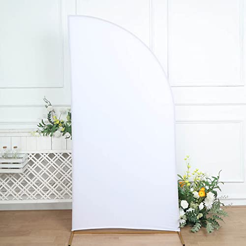 Efavormart 7ftx3ft Matte White Fitted Spandex Half Moon Wedding Arch Cover, Custom Fit Chiara Backdrop Stand Cover