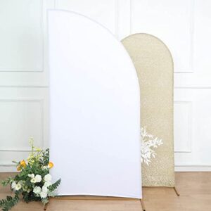 Efavormart 7ftx3ft Matte White Fitted Spandex Half Moon Wedding Arch Cover, Custom Fit Chiara Backdrop Stand Cover