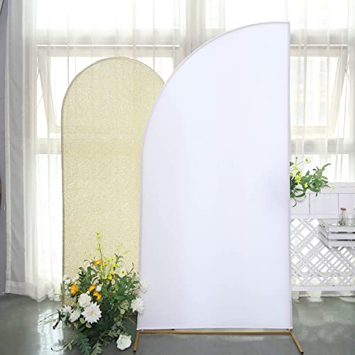 Efavormart 7ftx3ft Matte White Fitted Spandex Half Moon Wedding Arch Cover, Custom Fit Chiara Backdrop Stand Cover