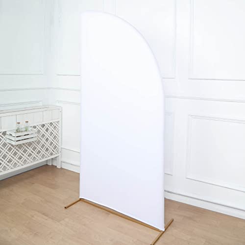 Efavormart 7ftx3ft Matte White Fitted Spandex Half Moon Wedding Arch Cover, Custom Fit Chiara Backdrop Stand Cover