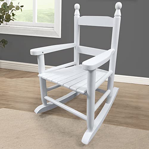 Pvillez Childs Rocking Chairs, Classic Wooden Rockers for Boys and Girls, Indoor and Outdoor Kids Rocking Chair for Sun Rooms, Porches, Living Rooms, Bedrooms, Nursery, White