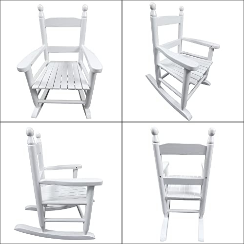 Pvillez Childs Rocking Chairs, Classic Wooden Rockers for Boys and Girls, Indoor and Outdoor Kids Rocking Chair for Sun Rooms, Porches, Living Rooms, Bedrooms, Nursery, White