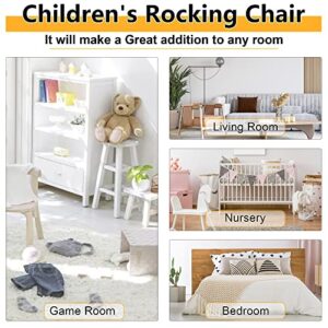 Pvillez Childs Rocking Chairs, Classic Wooden Rockers for Boys and Girls, Indoor and Outdoor Kids Rocking Chair for Sun Rooms, Porches, Living Rooms, Bedrooms, Nursery, White