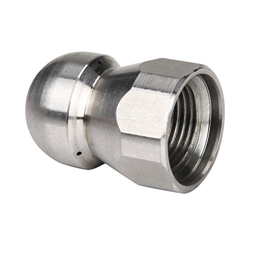 Tool Daily Stainless Steel Fixed Sewer Jet Nozzle, Button Nose 3/8'' NPT Female 4.0 Orifice, 4000 PSI (3/8 Inch)