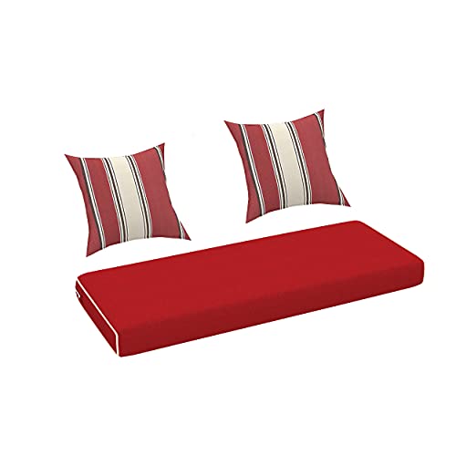 Creative Living Outdoor Bench/Settee/Swing Cushion with Two Patio Decorative Pillows, 3 Piece Set, Red