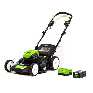 greenworks pro 80v 21-inch brushless self-propelled lawn mower 4.0ah battery and charger included, mo80l410