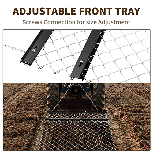 TMEE 4' x 5'ATV Drag Harrow,UTV Tractor Attachment,Chain Harrow for Landscape Leveling or Sod Prepping,Durable Harrow Rake for Gravel Driveway, Farm Field Garden Black