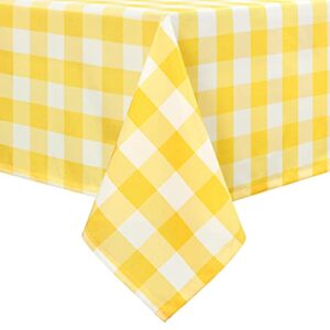 hiasan 60 x 120 inch checkered tablecloth rectangle – waterproof & wrinkle resistant gingham spring table cloth for outdoor picnic, kitchen and holiday dinner, yellow and white