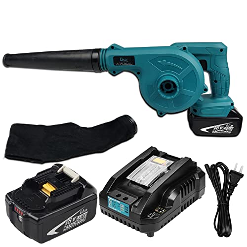 Cordless Leaf Blower-2 Packs 6.0Ah BL1860B Battery and DC18RC Charger Compatible with Makita 18V Cordless Leaf for Dust,Snow Debris,Yard,Hard to Clean Corner