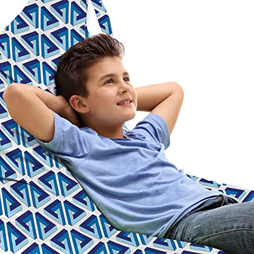 Ambesonne Geometric Lounger Chair Bag, Ornate Impossible Penrose Triangles Pattern Blue Toned Illustration, High Capacity Storage with Handle Container, Lounger Size, Pale Blue Navy Blue