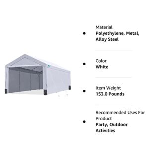 ADVANCE OUTDOOR 12x20 ft Heavy Duty Carport with Sidewalls and Doors, Adjustable Height from 9.5 ft to 11 ft, Car Canopy Garage Party Tent Boat Shelter with 8 Reinforced Poles and 4 Sandbags, White