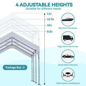 ADVANCE OUTDOOR 12x20 ft Heavy Duty Carport with Sidewalls and Doors, Adjustable Height from 9.5 ft to 11 ft, Car Canopy Garage Party Tent Boat Shelter with 8 Reinforced Poles and 4 Sandbags, White