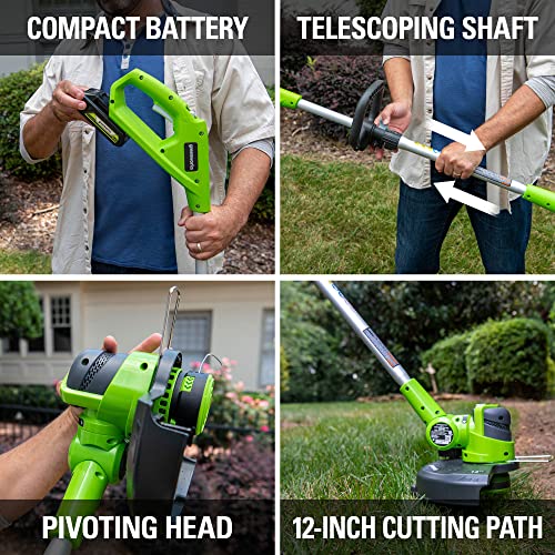 Greenworks 24V 12" Cordless String Trimmer / Edger, 2.0Ah Battery and Charger Included