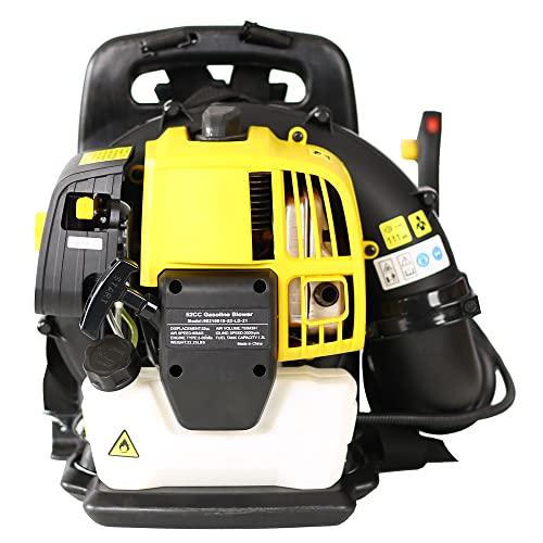 Voohek Backpack Leaf Blower, Gas-Powered, 52cc 2-Cycle Engine, Gasoline Blower, 530CFM, 248MPH, Yellow