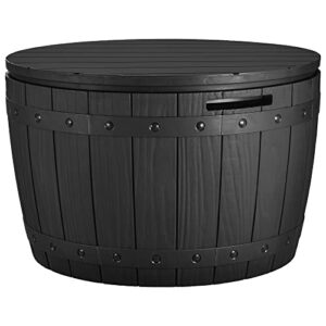 yitahome 33 gallon round deck box, outdoor storage box for patio furniture,patio table for cushion, pool accessories, outdoor toys, waterproof resin & easy assembly & lightweight, black