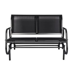 koreyosh outdoor glider bench 2-person rocking loveseat chair patio swing rocker w/powder coated frame and textilene mesh seating for porch yard graden, black