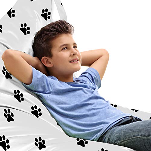 Ambesonne Dog Paws Lounger Chair Bag, Repetitive and Continuing Footprints Concept on a Plain Background, High Capacity Storage with Handle Container, Lounger Size, Charcoal Grey and White