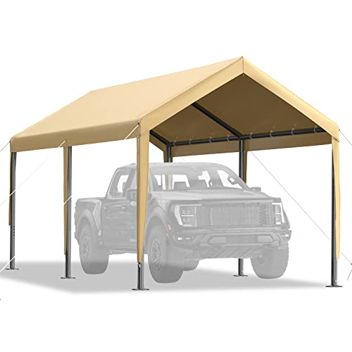 Cityflee Carport,10'x 20' Upgraded Heavy Duty Carport with Wind Rope, Portable Garage for Car, Truck, Boat, Car Canopy with All-Season Tarp,Khaki