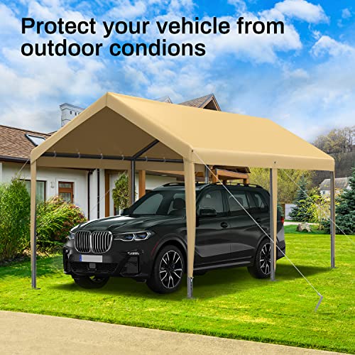 Cityflee Carport,10'x 20' Upgraded Heavy Duty Carport with Wind Rope, Portable Garage for Car, Truck, Boat, Car Canopy with All-Season Tarp,Khaki