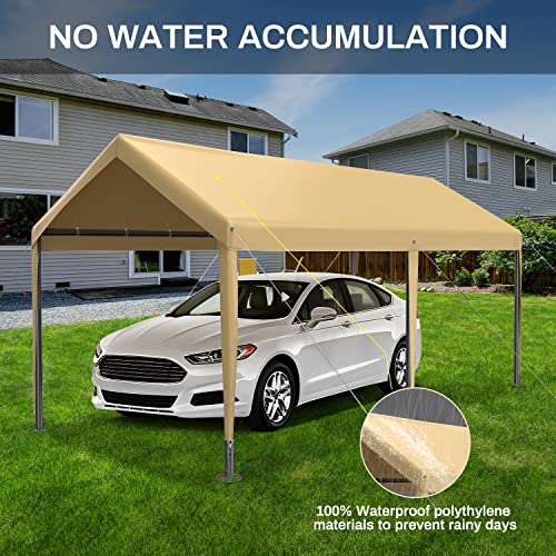 Cityflee Carport,10'x 20' Upgraded Heavy Duty Carport with Wind Rope, Portable Garage for Car, Truck, Boat, Car Canopy with All-Season Tarp,Khaki