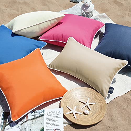 Phantoscope Pack of 2 Outdoor Waterproof Throw Pillow Covers Decorative Square Outdoor Pillows Cushion Case Patio Pillows for Couch Tent Sunbrella, Hot Pink 18x18 inches 45x45 cm