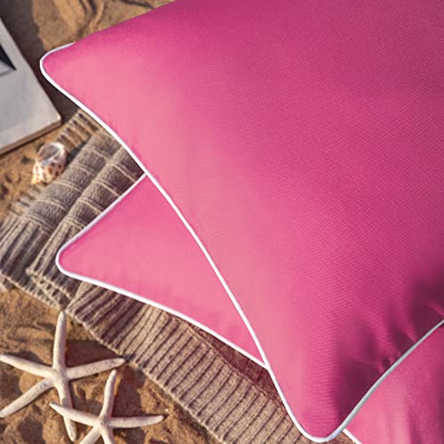 Phantoscope Pack of 2 Outdoor Waterproof Throw Pillow Covers Decorative Square Outdoor Pillows Cushion Case Patio Pillows for Couch Tent Sunbrella, Hot Pink 18x18 inches 45x45 cm