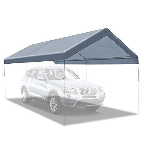 BenefitUSA Canopy ONLY 10'x20' Carport Replacement Canopy Outdoor Tent Garage Top Tarp Shelter Cover w Ball Bungees (Grey)