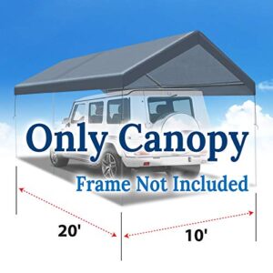 BenefitUSA Canopy ONLY 10'x20' Carport Replacement Canopy Outdoor Tent Garage Top Tarp Shelter Cover w Ball Bungees (Grey)