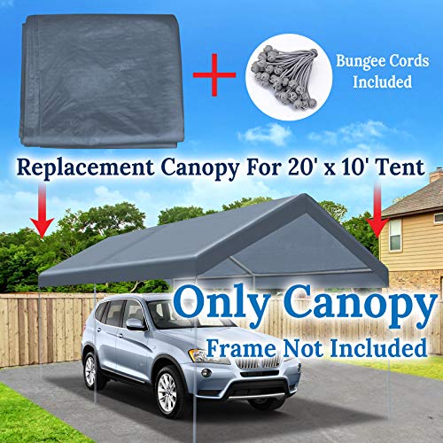 BenefitUSA Canopy ONLY 10'x20' Carport Replacement Canopy Outdoor Tent Garage Top Tarp Shelter Cover w Ball Bungees (Grey)