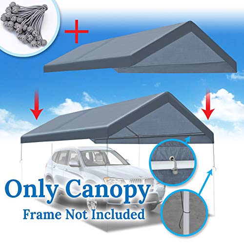 BenefitUSA Canopy ONLY 10'x20' Carport Replacement Canopy Outdoor Tent Garage Top Tarp Shelter Cover w Ball Bungees (Grey)