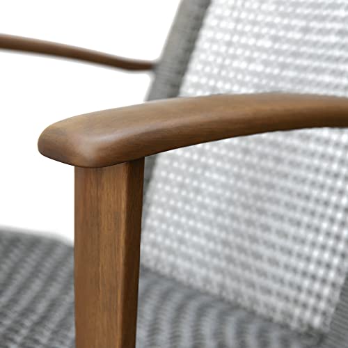 Teamson Home PT-OF0013 Eucalyptus Solid Wood Patio Arm Modern Rope Hand Weaving High Back Club Chair for Outdoor Garden Backyard, Gray