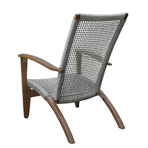 Teamson Home PT-OF0013 Eucalyptus Solid Wood Patio Arm Modern Rope Hand Weaving High Back Club Chair for Outdoor Garden Backyard, Gray