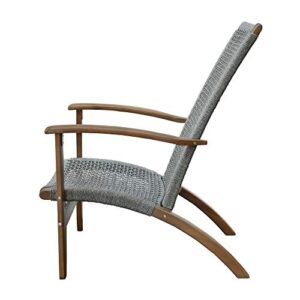 Teamson Home PT-OF0013 Eucalyptus Solid Wood Patio Arm Modern Rope Hand Weaving High Back Club Chair for Outdoor Garden Backyard, Gray