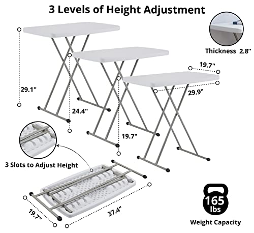 Naomi Home Personal Folding Table, Small Table, TV Dinner Table, Adjustable Table, Portable Desk, Outdoor Side Table, Portable Desk for Parties and Picnic – White